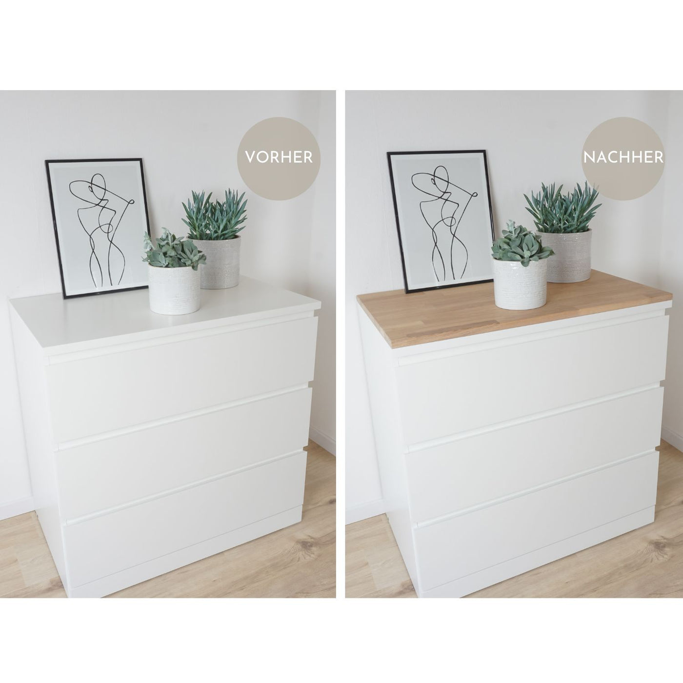 Holzplatte für IKEA Malm Kommode 80 cm Breite